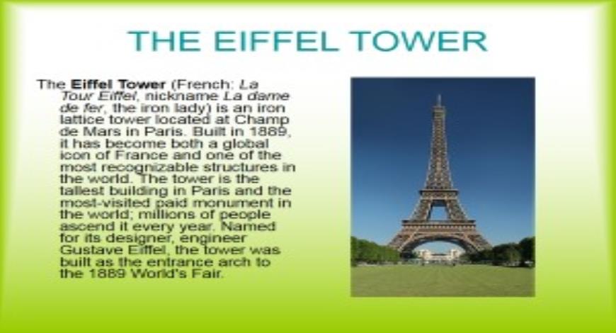 Free Download THE EIFFEL TOWER A VIEW PowerPoint Presentation Slides